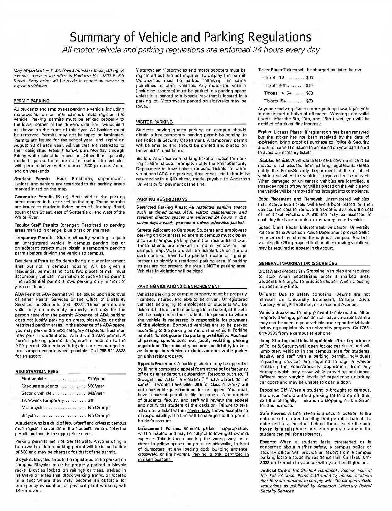 Parking Map & Regulations - Anderson University | OperationsCommander ...